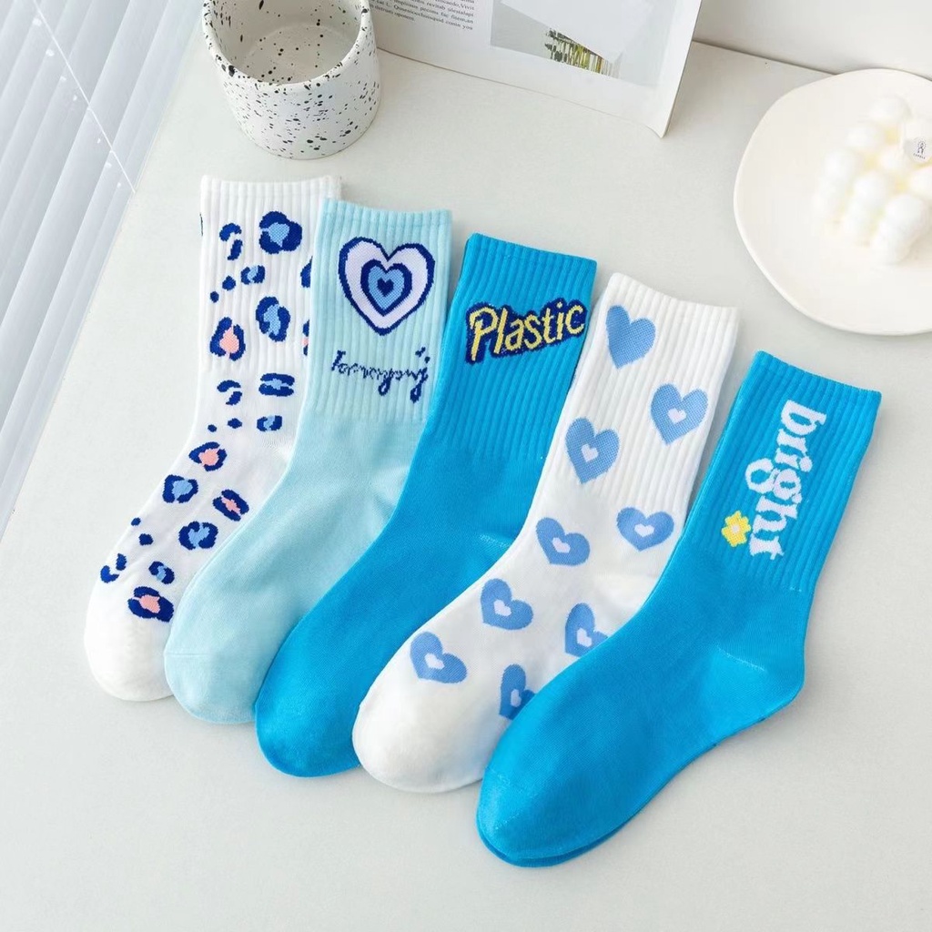 Blue Long Socks Women's Middle Tube Socks ins Trendy Influencer Style ...