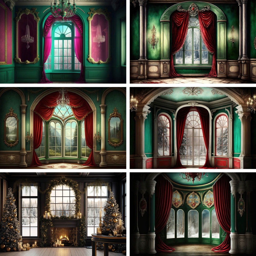 Background Window Snow Covered Trees An Oil Painting Depicting Red ...