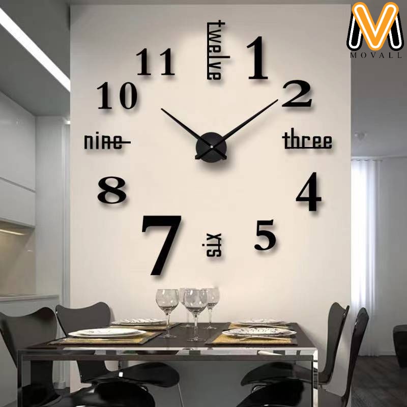 Movall 3D Wall Clock Mirror Sticker Big Watch Sticker DIY black ...