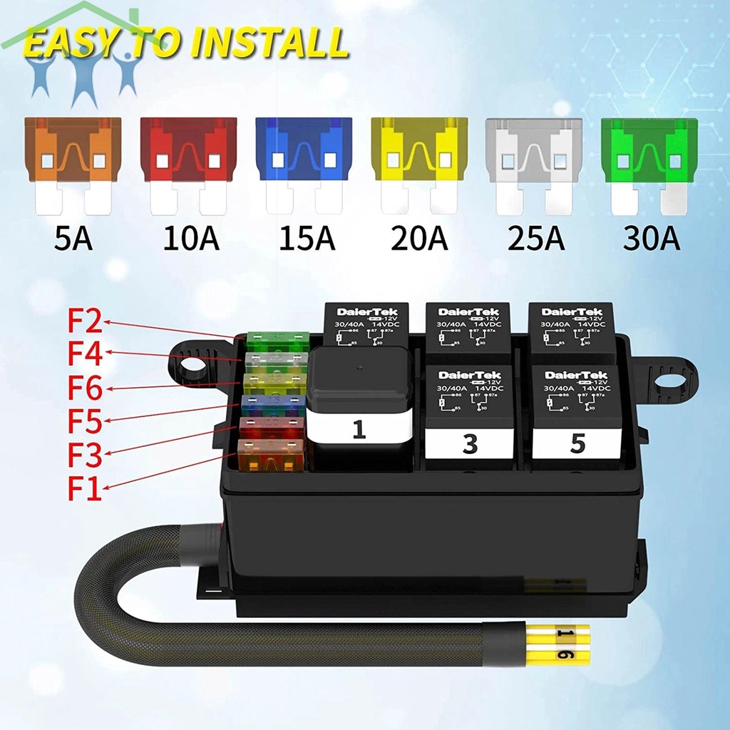 Automotive Car Fuse Holder Relay Box 12V 6Way Dust-Proof Relay Block ...