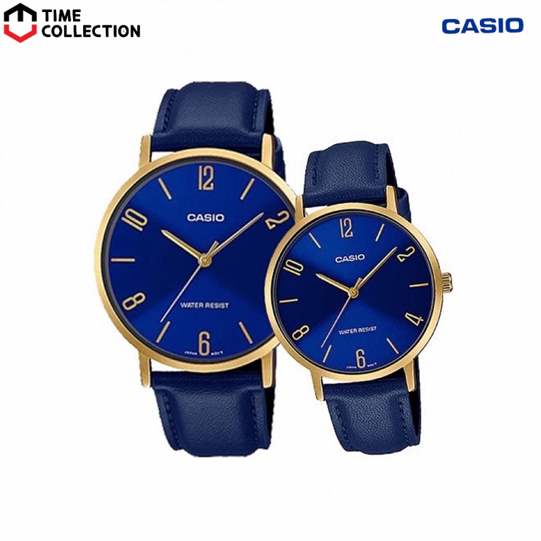 Casio Couple Watch COUPLE-VT01GL-2B Analog Leather Strap Watch | Shopee ...