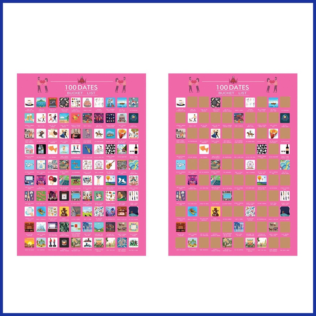 100 Dates Idea Bucket List Wall Poster Couple's Bucket List with 100 ...