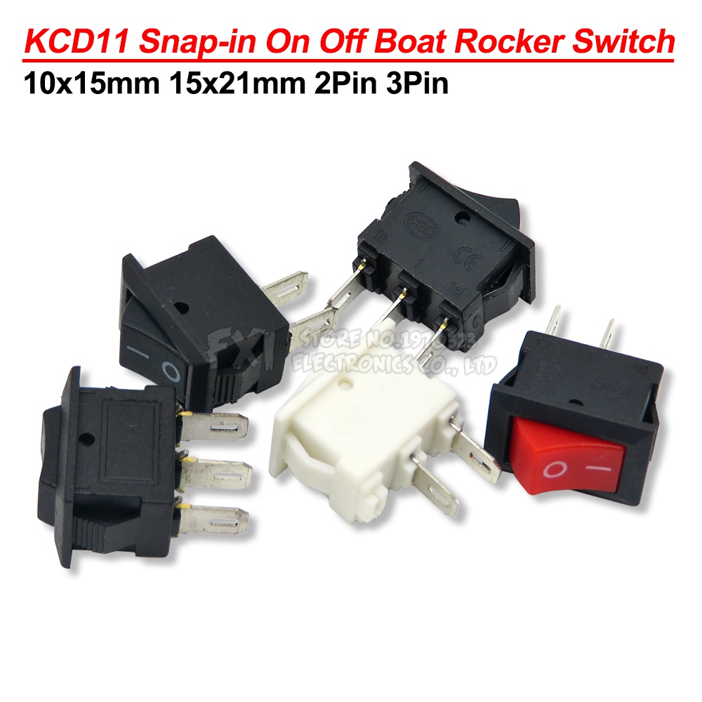 10Pcs Push Button Switch 10x15mm SPST 2Pin 3pin 3A 250V KCD11 Snap-in ...