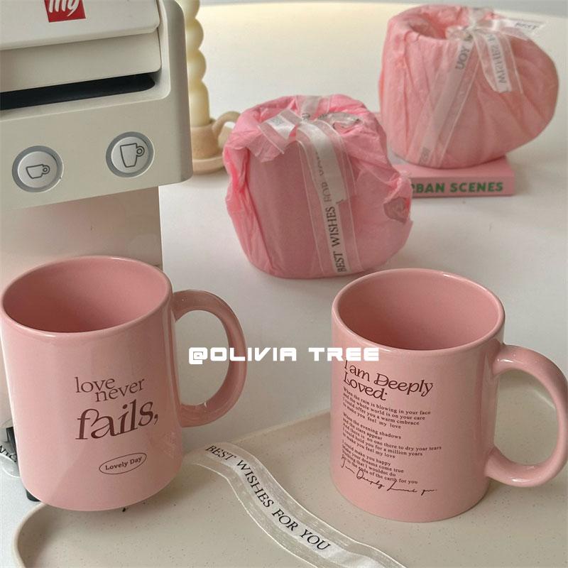 Pink Romantic English Ceramic Mug Mug Ins Girly Heart Coffee Cup Cow ...