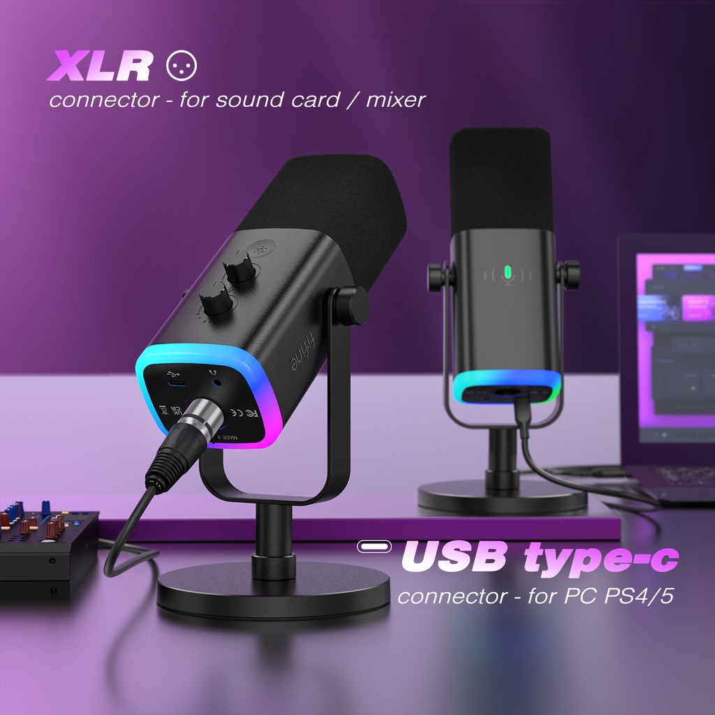 FIFINE AM8 USB/XLR Dynamic Microphone with Touch Mute Button,Real-time ...