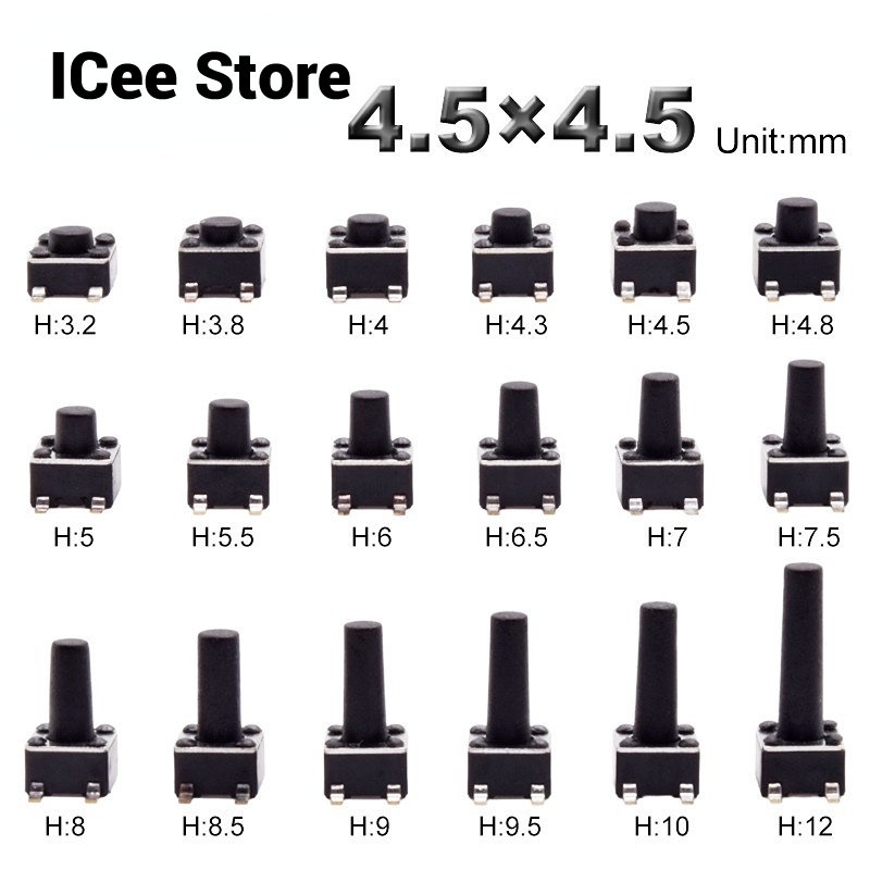 50-100pcs Tactile Push Button SMD Switch 4.5*4.5*3.8/4.3/5/6/7/8/8.5 ...