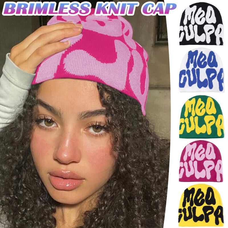 Y2K Beanie Knitting Cap Mea Culpa Beanies INS Internet Celebrity Design ...