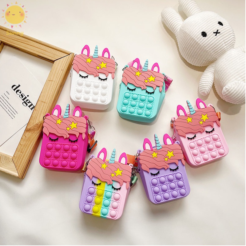 Pop It Bag Fidget Toys Rainbow Unicorn Coin Wallet Ladies Bag Kid Girl ...