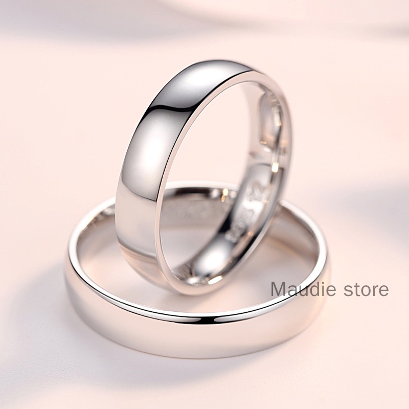 100% S925 Silver 4mm glossy Women Ring Fashion Plain Men Ring Valentine's Day Gift | Shopee ...