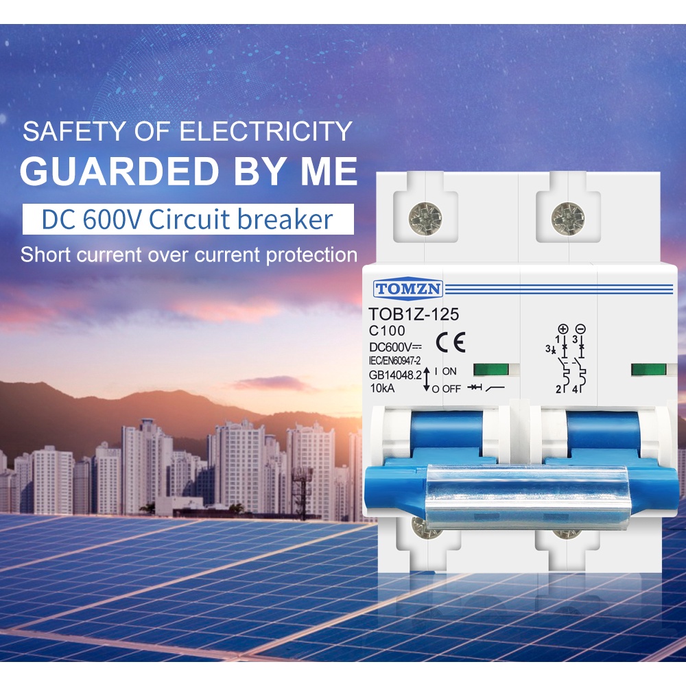 2P 80A 100A 125A DC MCB 600V Circuit breaker FOR PV System C curve MCB Battery Main Switch TOMZN ...