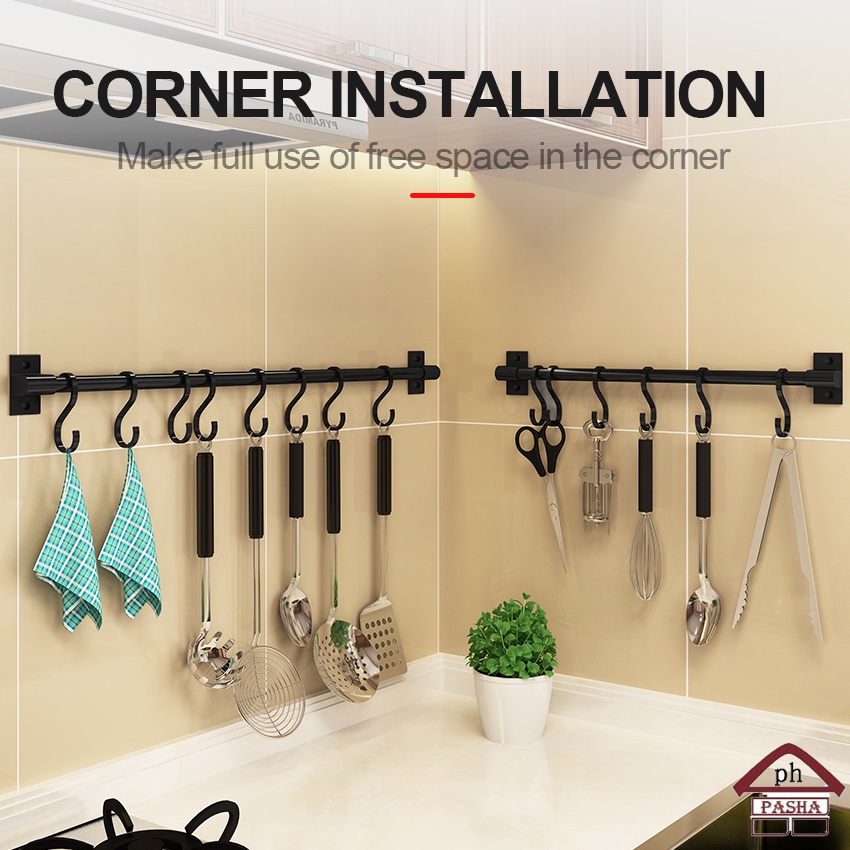 Kitchen Hanging Rack with Hooks Wall Mounted Holder Space Aluminum ...