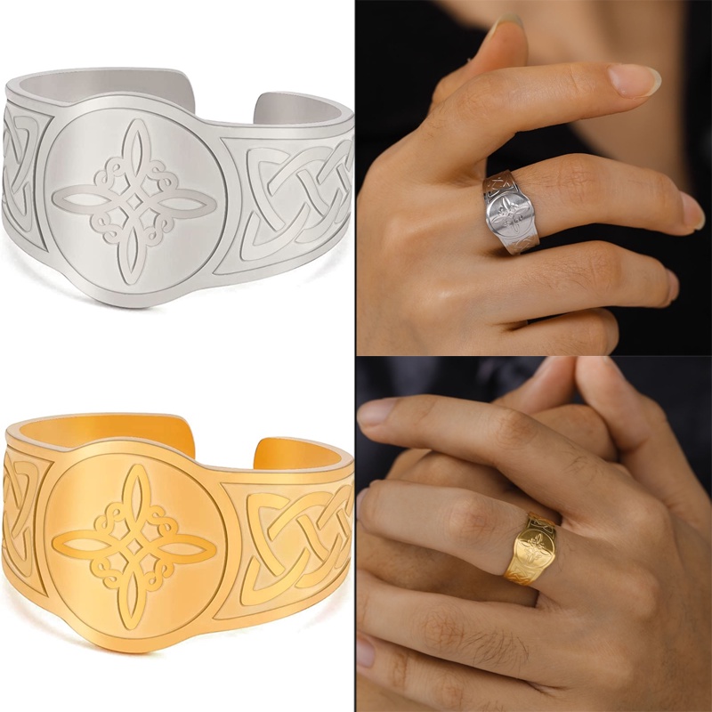 Men's Witch Knot Ring, Stainless Steel, Adjustable & Open, Celtic ...