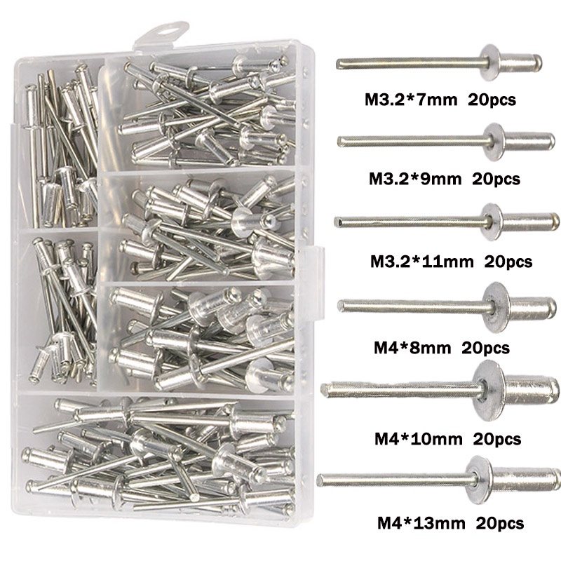 120pcs Blind Rivets Aluminum M3.2 M4 Dome Head Blind Pop Rivets ...