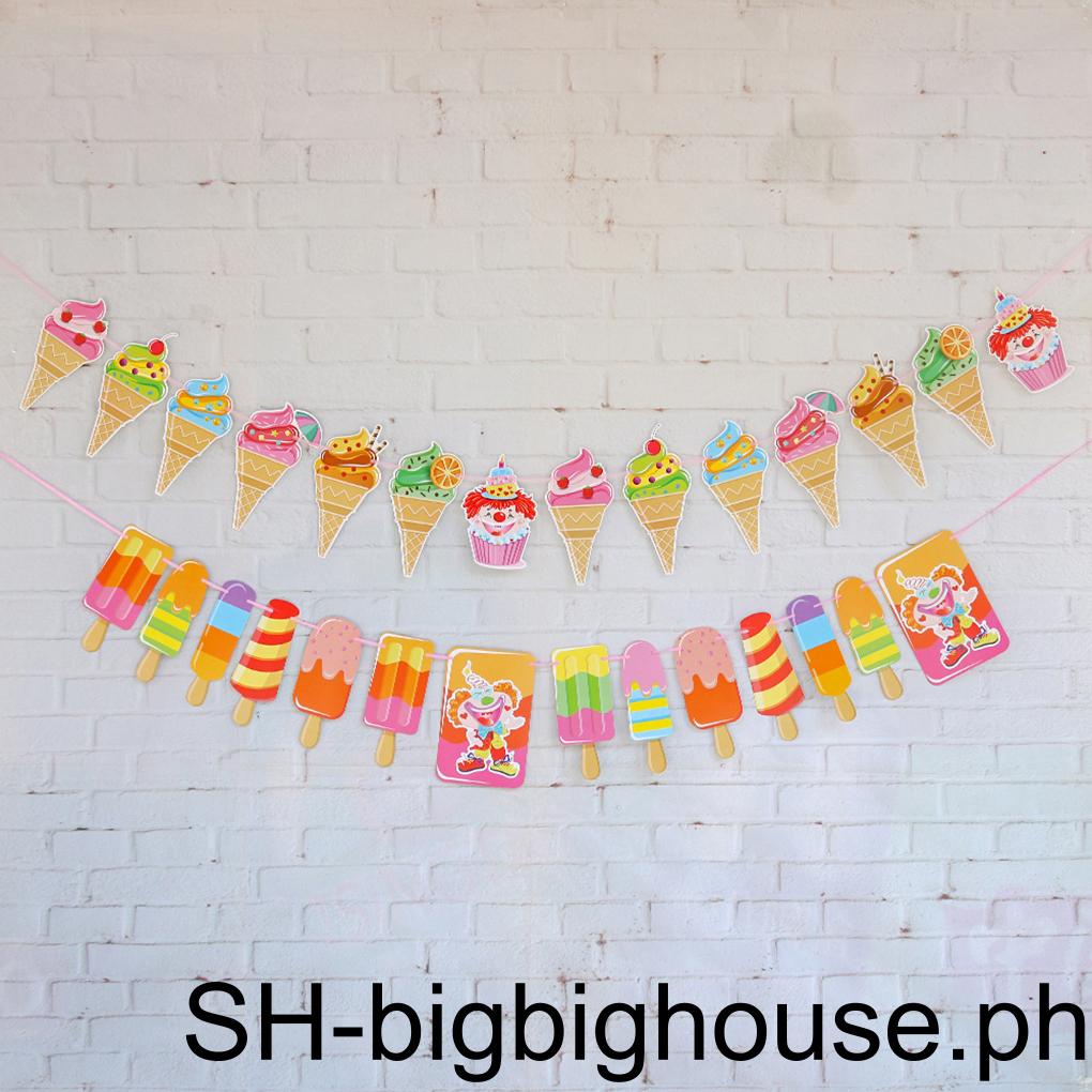 Ice Cream Banners Summer Themed Bunting Hanging Signs Tableware ...