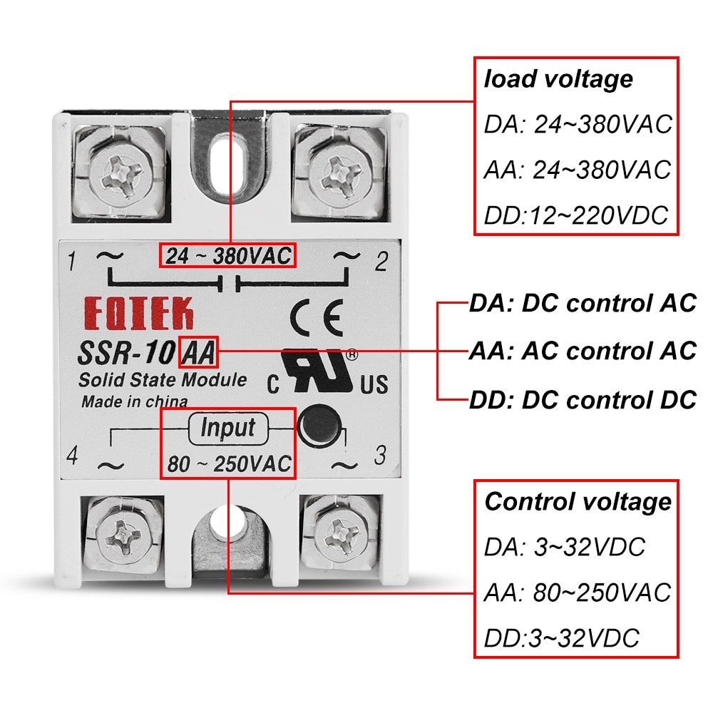 SSR-25DA SSR-40DA SSR-40AA SSR-40DD SSR 10A 25A 40A 60A 80A 100A DD DA AA Solid State Relay ...