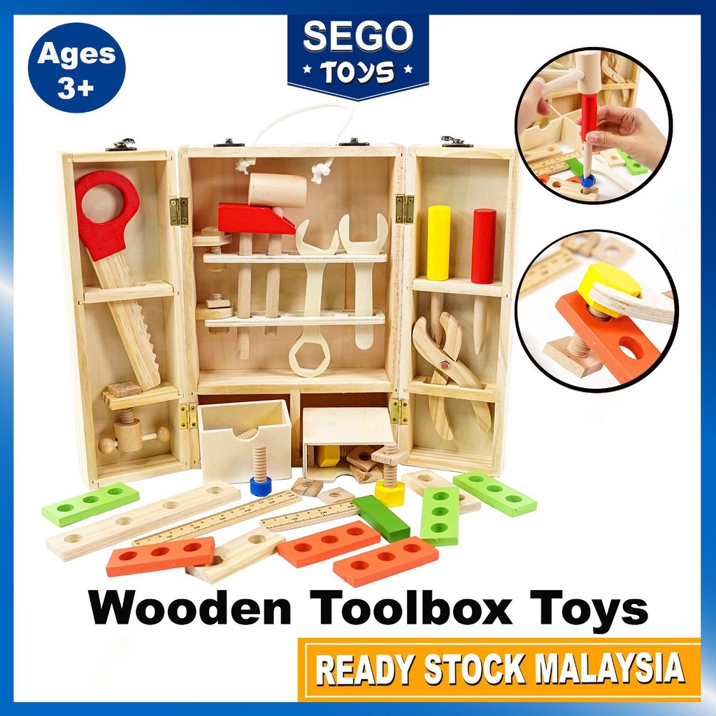 Kids Wooden ToolBox Toys Set Construction For Children Pretend Play ...