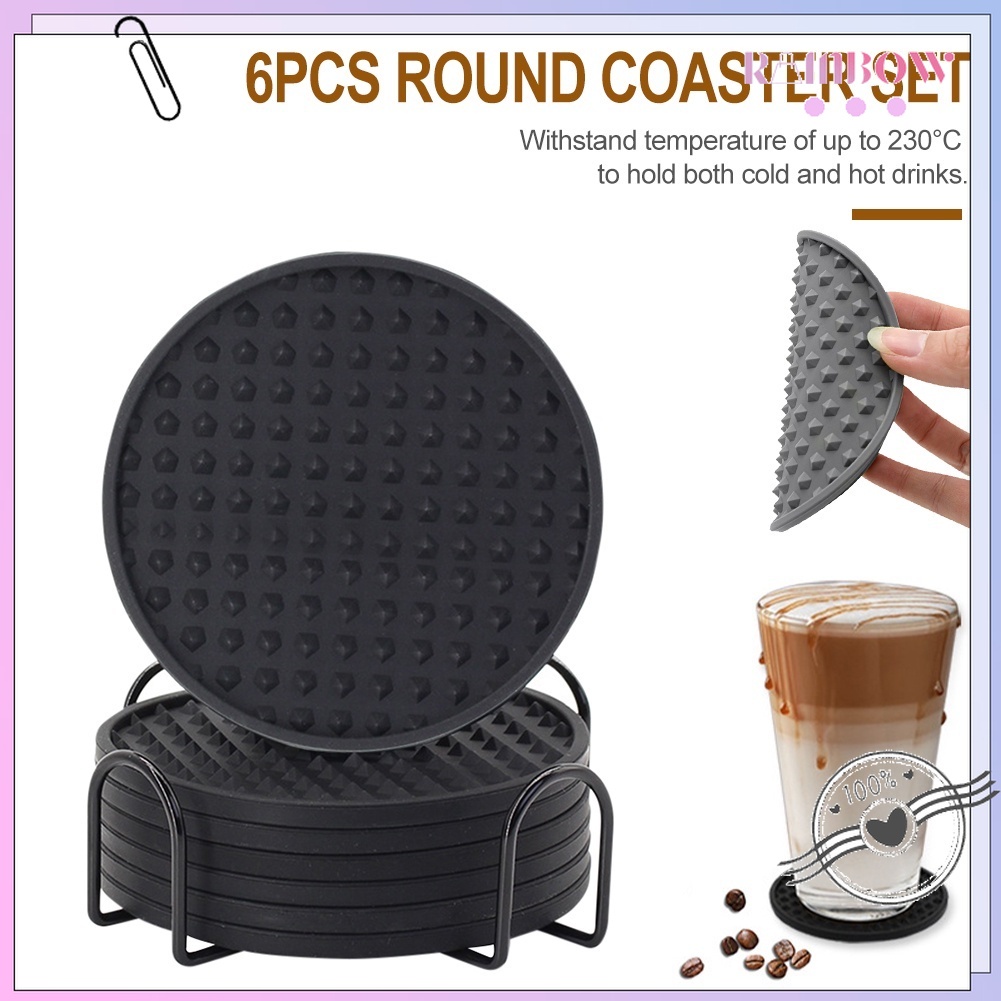 7PCS/SET Round Non-slip Cup Mat Silicone Drink Coasters Holder Coffee ...
