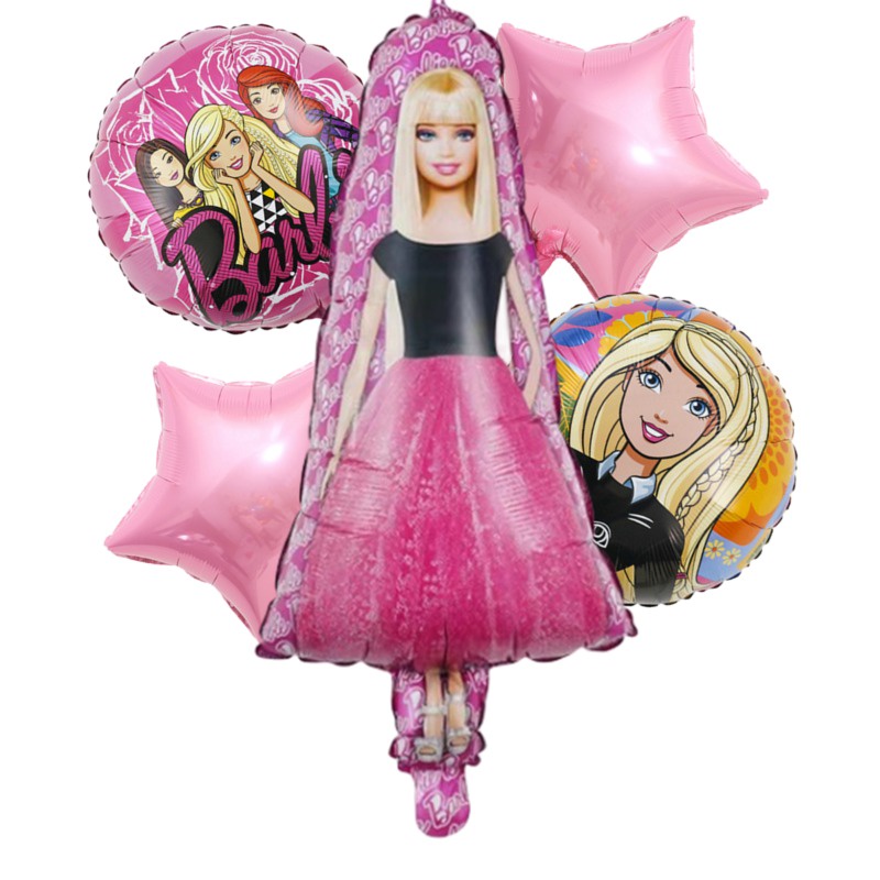 7pcs 18inch Pink Barbie Balloons Set Roundball Number Barbie Foil ...