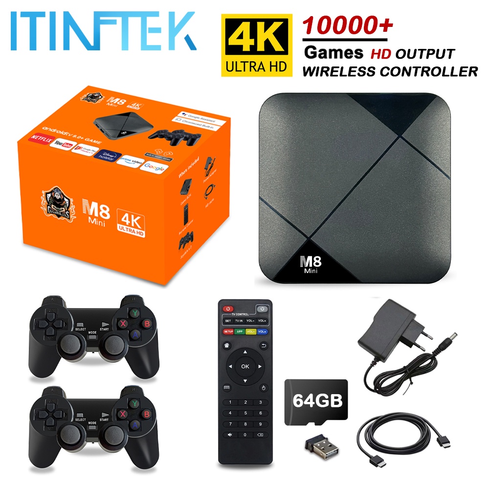 M8 Mini Video Game Console Android TV BOX 10000 Games 64GB 2.4G WiFi 4K ...