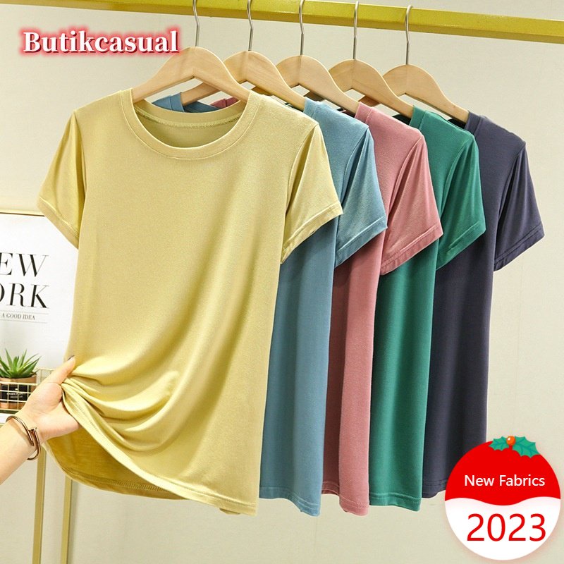 Women modal cotton t shirt Short Sleeve top tshirts Plain Loose shirts ...