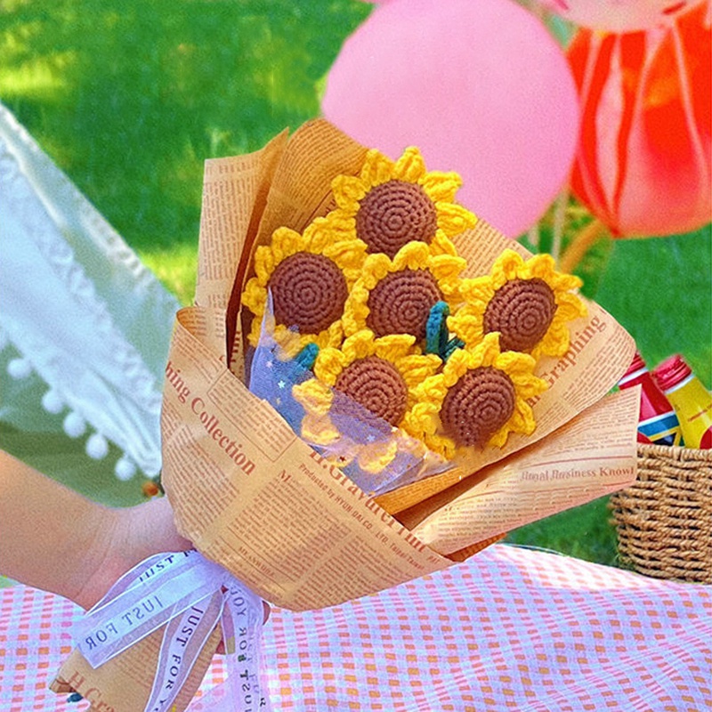 Ins Crochet Sunflower Flower DIY Knitted Bouquet Mother's Day Gift ...