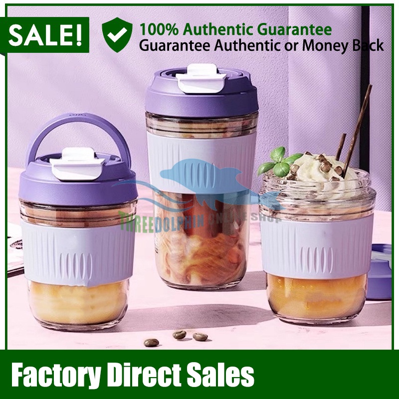 TH 400/550ML Glass Travel Coffee Mug Reusable Coffee Cup with Lid and Straw Portable To Go Iced ...