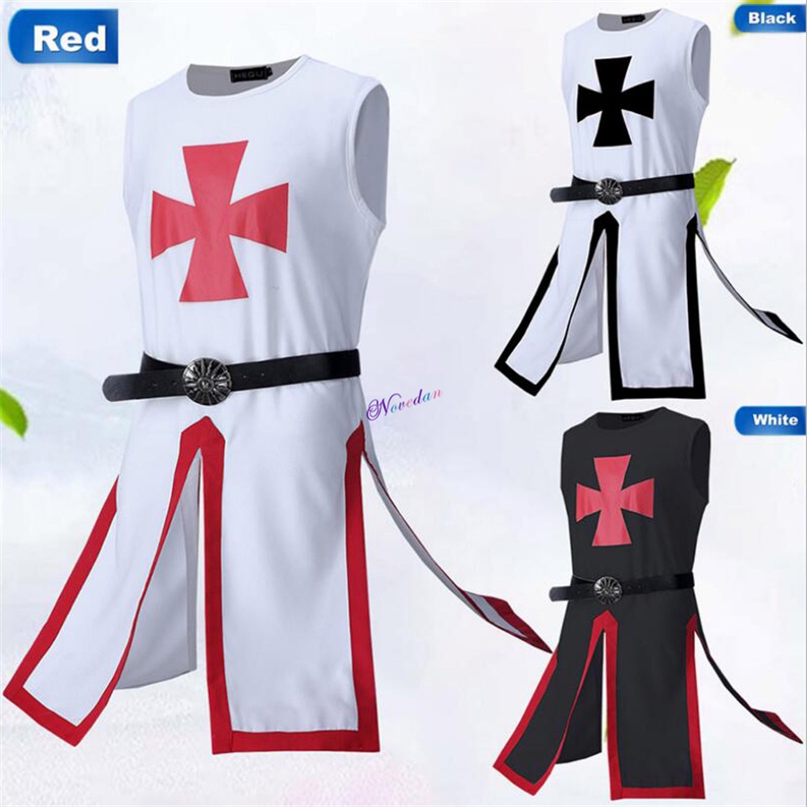 Men Halloween Medieval Crusader Knight Templar Tunic Costume ...