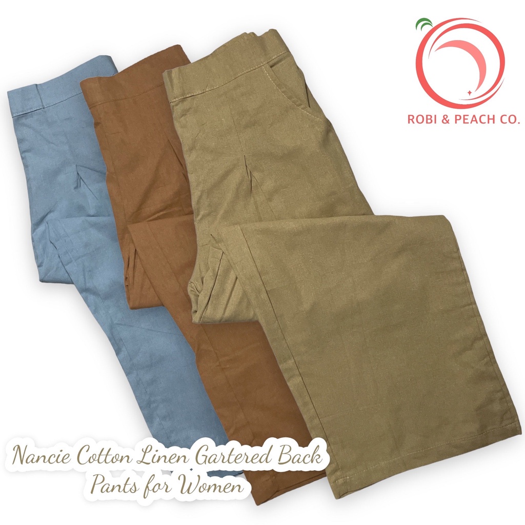 Nancie Cotton Linen Gartered Back High Waist Pants for Women | Robi ...
