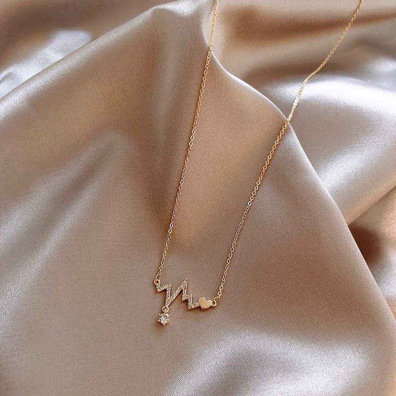 Heartbeat Necklace Korean Jewelry Fashion Zircone Pendant Necklace ...