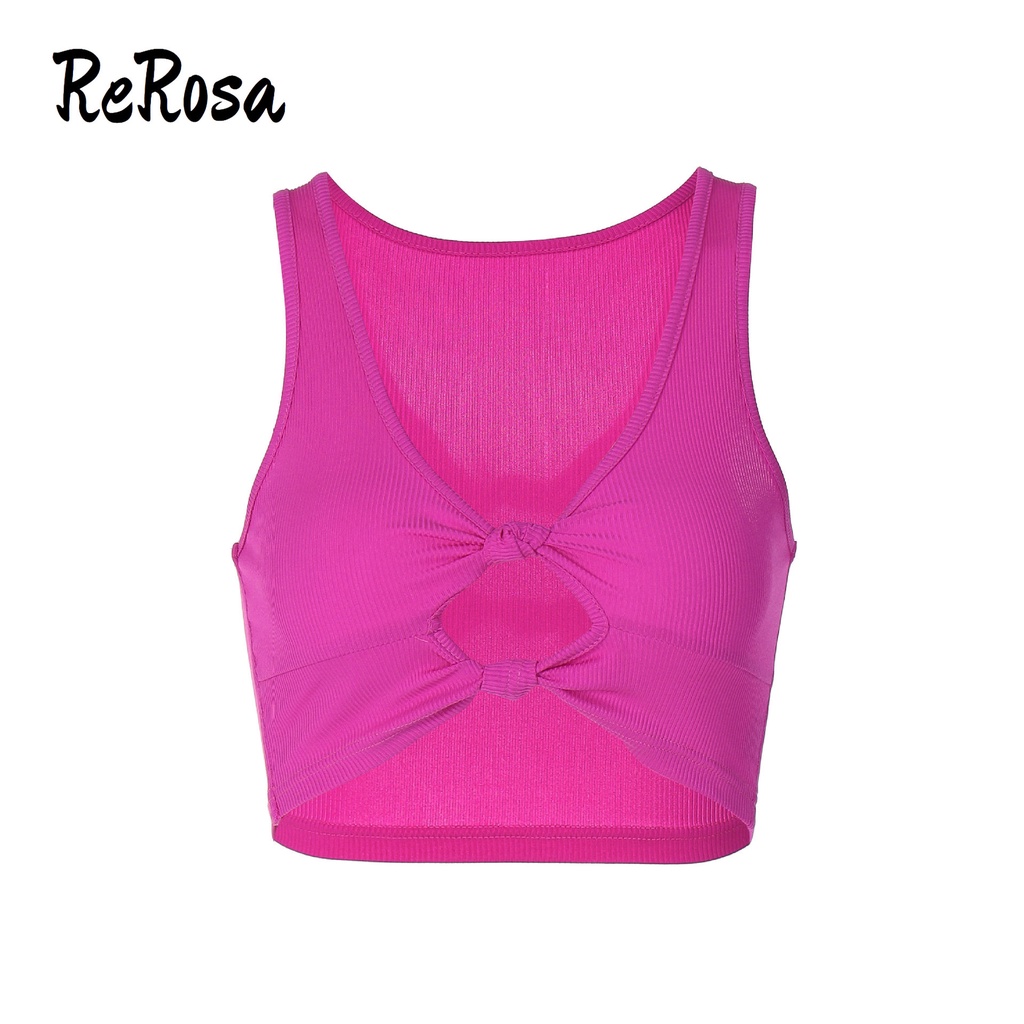 Rerosa Women Top Tank 2023 V Neck Sleeveless Backless Solid Color Slim