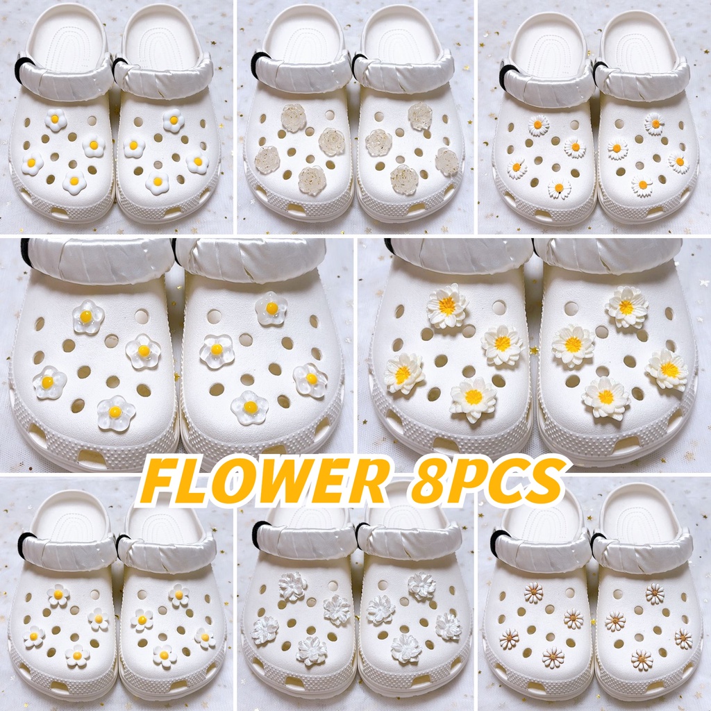 HOT SALE 8pcs White Daisy Rose Collection Croc Jibz Charm Button ...