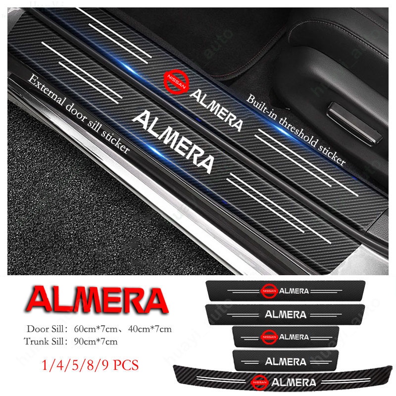 Nissan Almera Car Door Sill Sticker Anti-Scratch Carbon Fiber leather ...