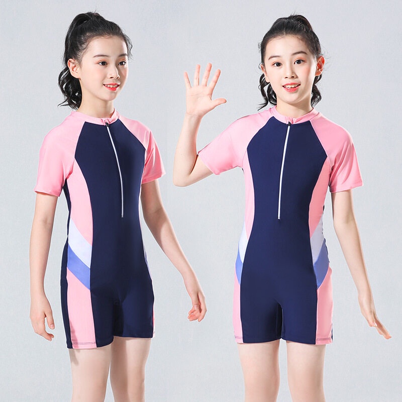 Large Girls Swimming Suit One-Piece Color-matching Professional ...
