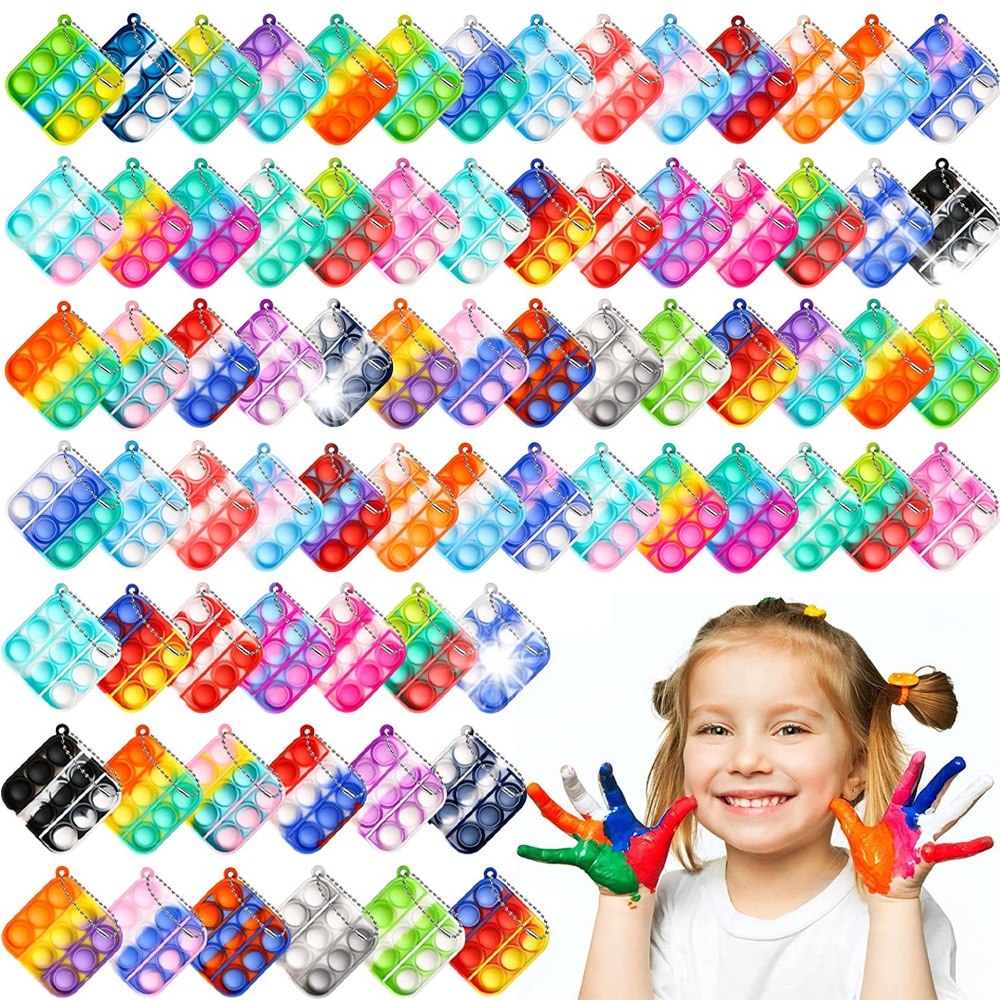 Pop it Keychain silicone pop it fidget toy pendant finger bubble ...