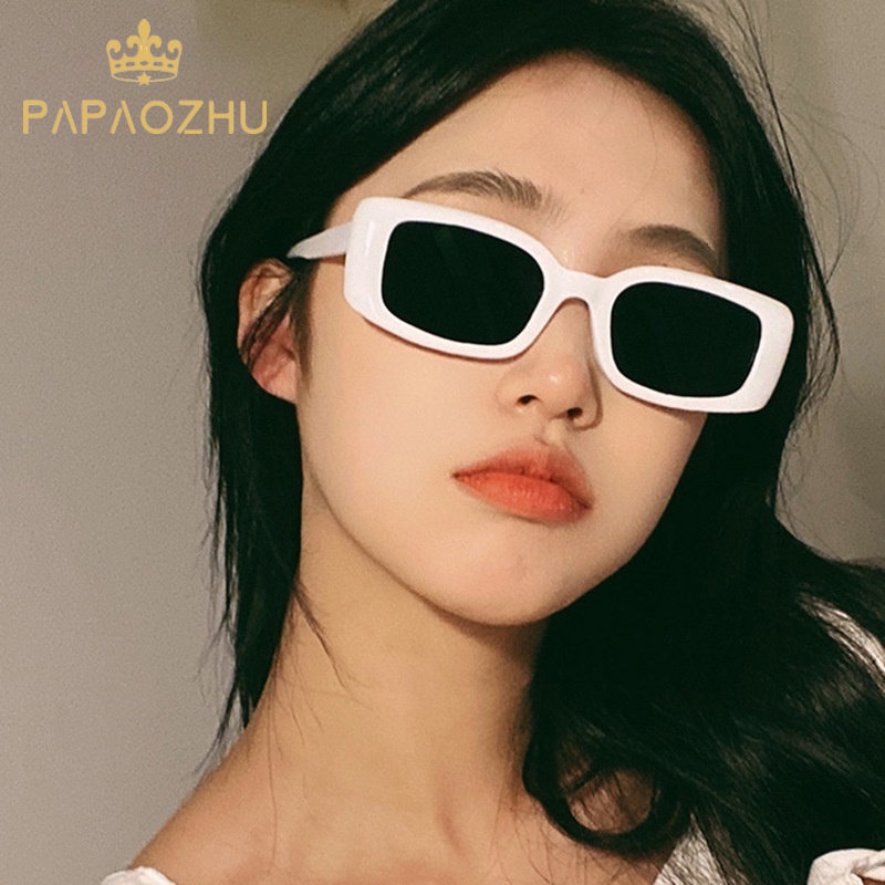 PAPAOZHU Chic White Rectangle Frame Sunglasses for Women Men Stylish ...