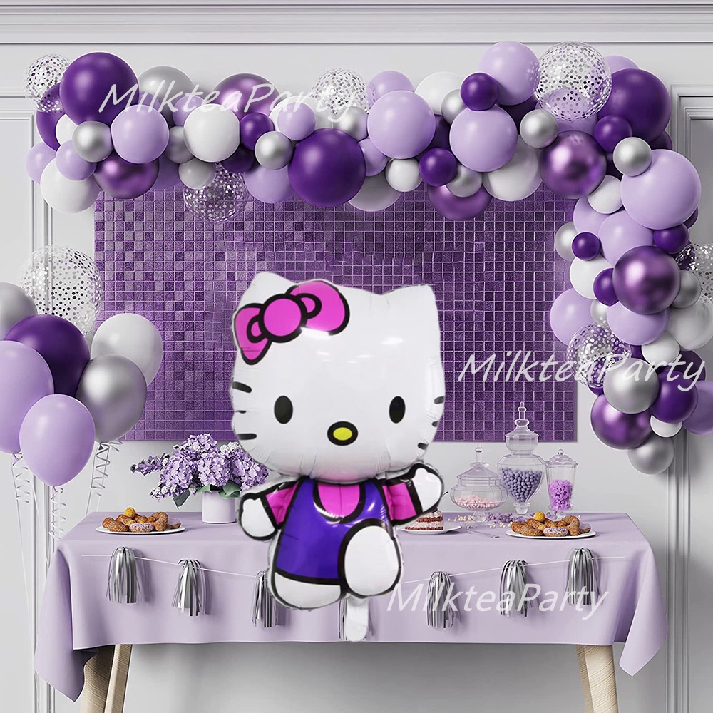 65pcs Hello Kitty Balloon Set Hellokitty Cute Purple Balloon Chain Girl ...