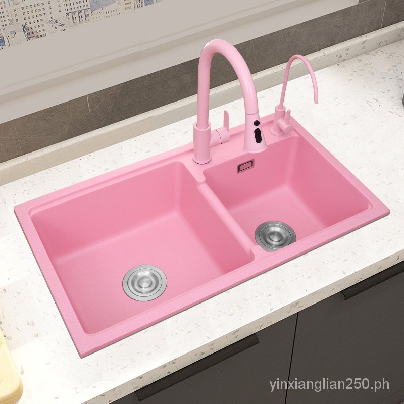 Girls' pink kitchen wash basin quartz stone sink granite household sink ...
