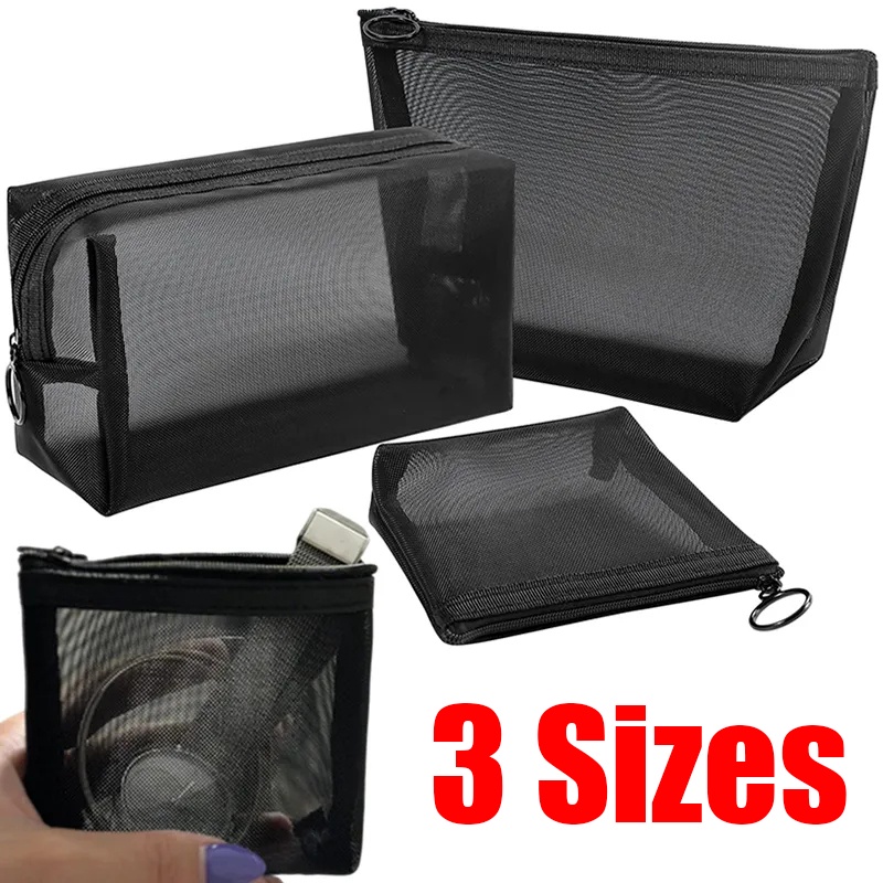 3 Sizes Black Mesh Toiletry Makeup Organizer Storage Pouch/Travel Mesh ...