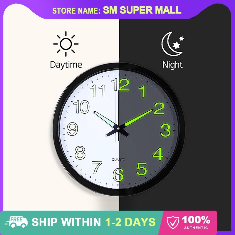 【Fashion】12" Luminous Wall Clock Glow In The Dark with Night Light Big ...
