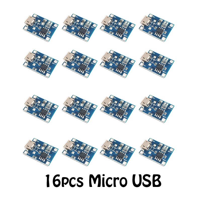 16PCS Micro USB 5V 1A 18650 TP4056 Lithium Battery Charger Module ...