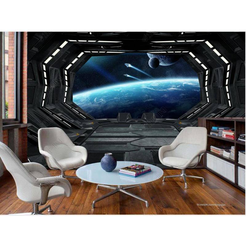 Custom 3d photo wallpapers mural Spacecraft Hatch Space Planet Bar ...