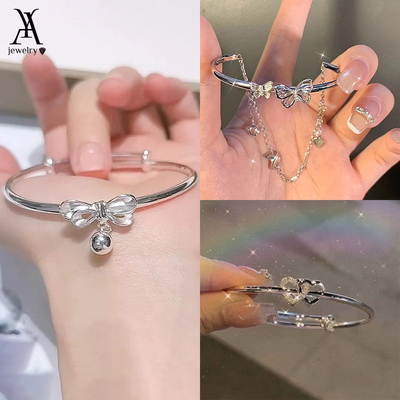 AY(CN) Elegant Bow Heart Butterfly Bracelet Flower Bell Crystal Zircon Gold Silver Adjustable ...
