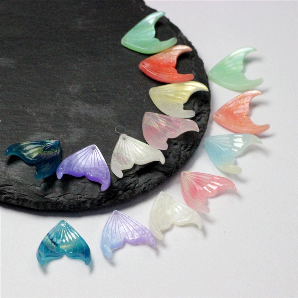 10pcs Fashion Acetate Plate Carved Fish Tail Beads 17x19mm 3D Pendants ...