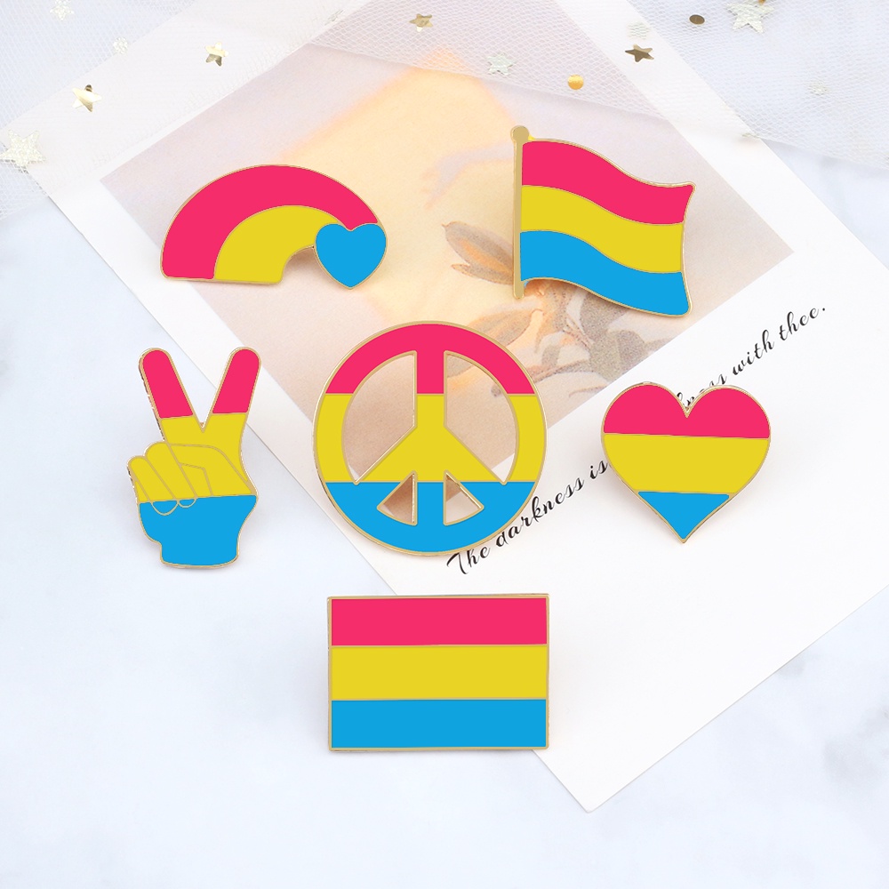 Hand In Hand Under Rainbow Flag Colorful Pansexual Party Enamel Pins