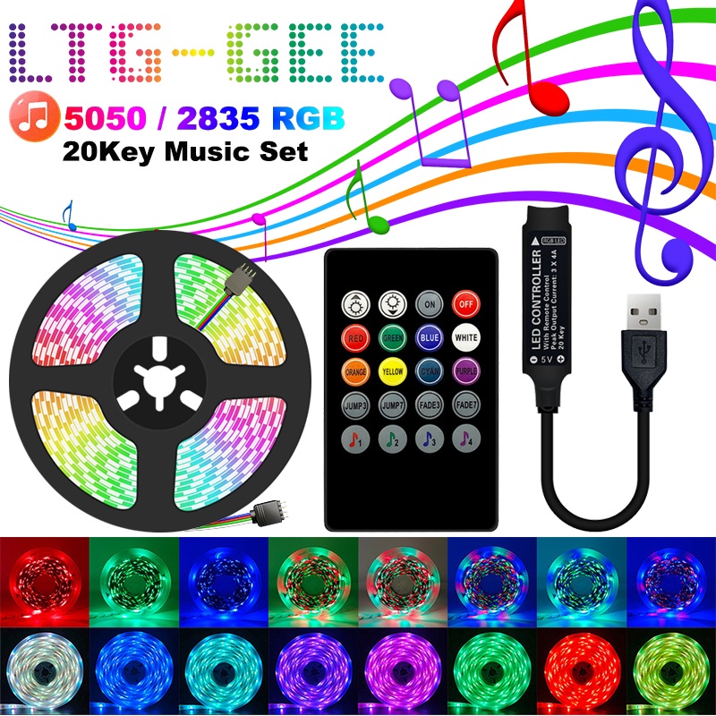 LTG-GEE Led Strip Light 20Key Music Control 5050 2835 RGB 20m Usb Led ...