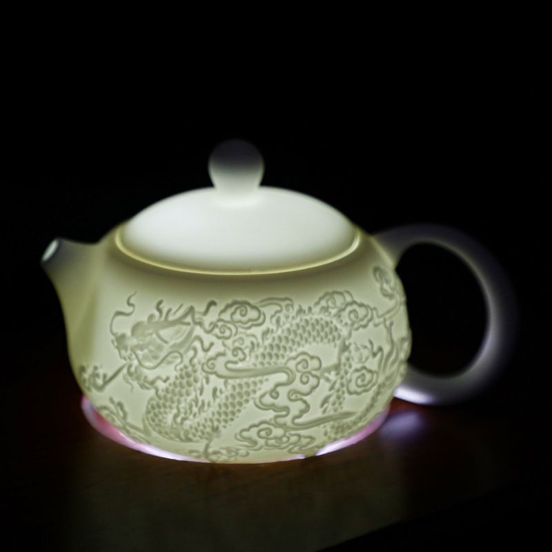 Sheep Fat Jade White Porcelain Relief Xishi Pot Fengming Dragon Feng ...