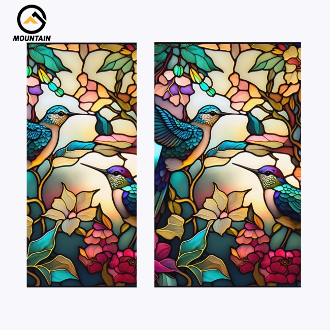 Mountain Retro Colorful Hummingbird Flower Stained Glass Window Film ...