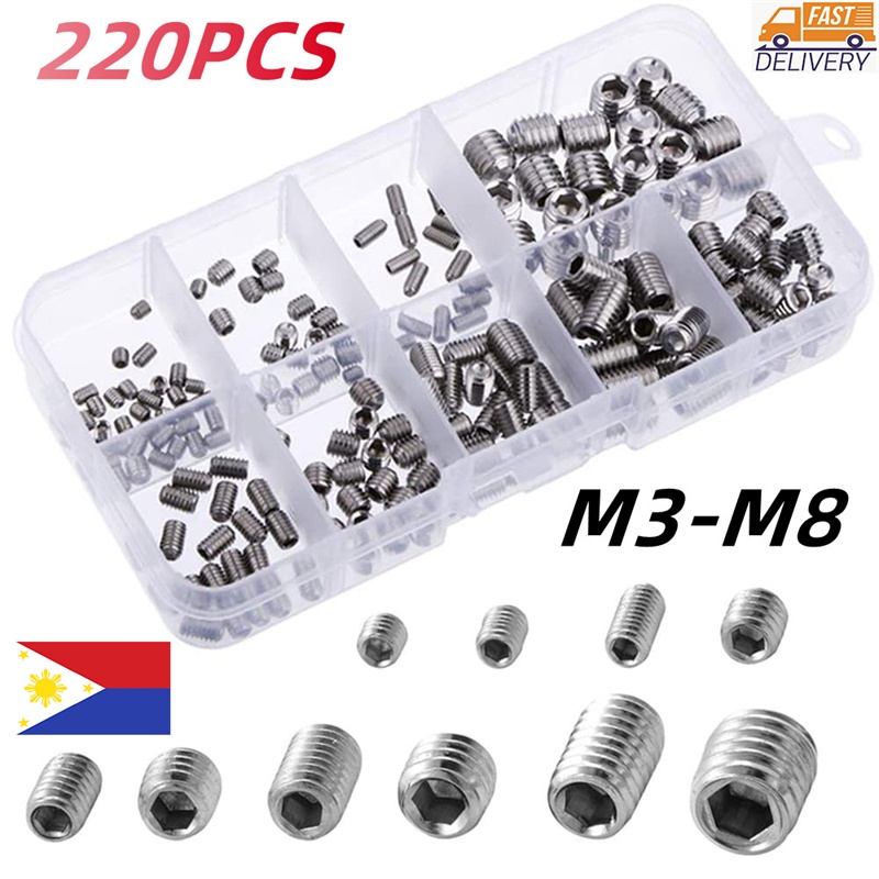 220pcs M3 M4 M5 M6 M8 Stainless Steel Allen Head Socket Hex Socket Set ...