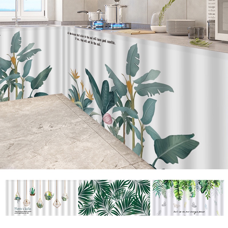 Kitchen Cabinet Curtain Sink Ceative Green Leaf Self-adhesive Bookcase Lababo Dust-proof ...