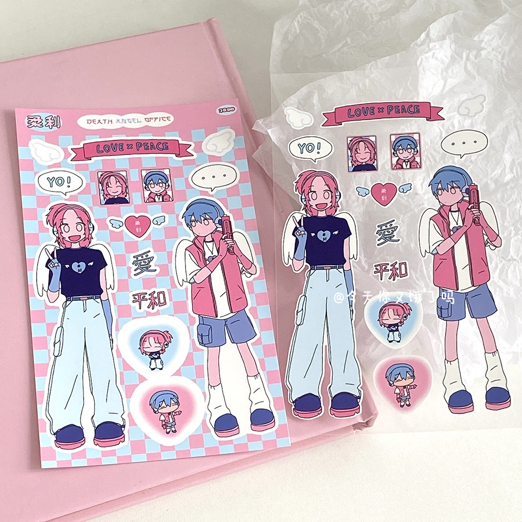 Love & Peace Soft Cartoon Character Stickers Postcard Notebook Stickers ...